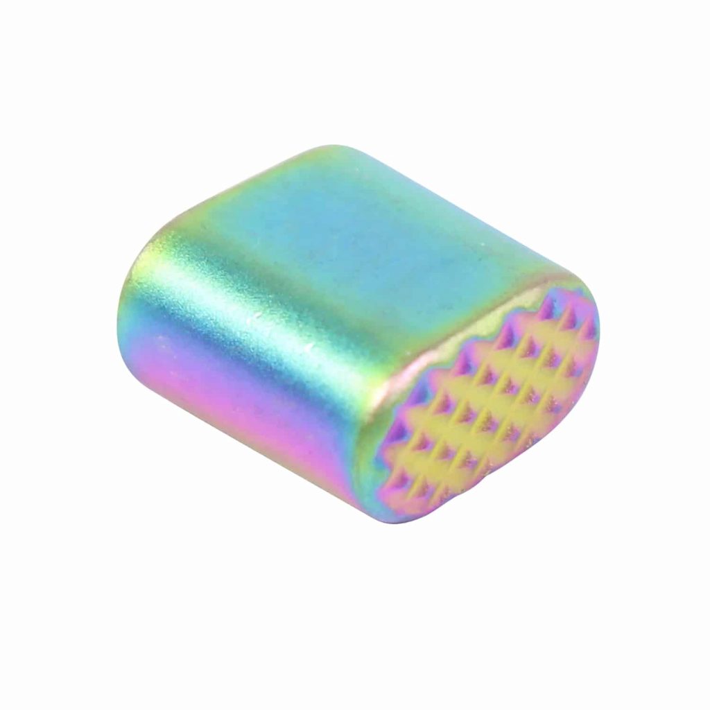 AR-15 Extended Mag Button Matte Rainbow PVD Coated Made in USA