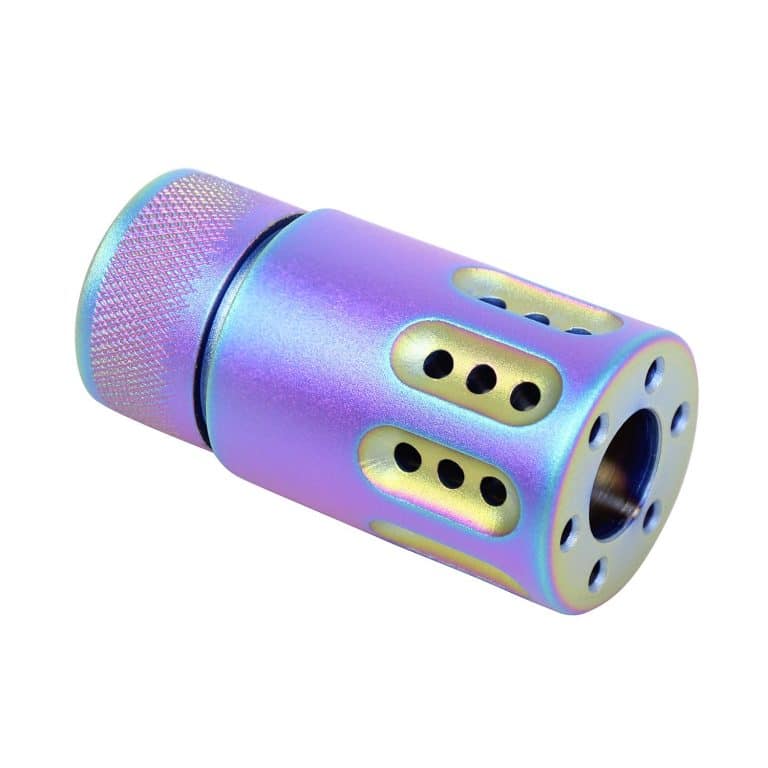 AR-15 Micro Barrel Shroud with Multi Port Muzzle Brake Rainbow PVD