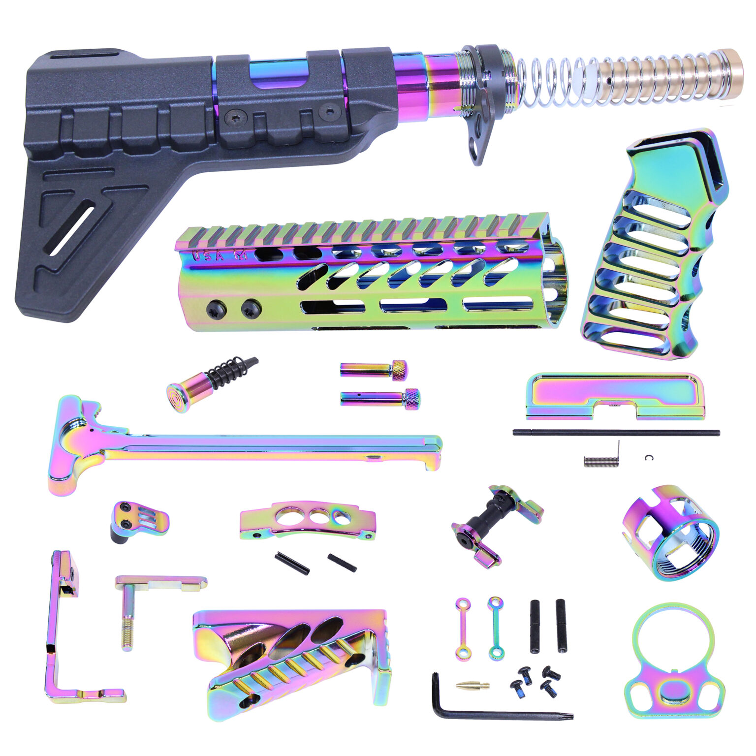 Guntec USA AR-15 Ultimate Finishing Pistol Kit With Brace (Rainbow PVD ...